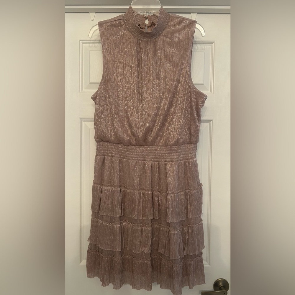 Msk Metallic High Collar Dress - Gem